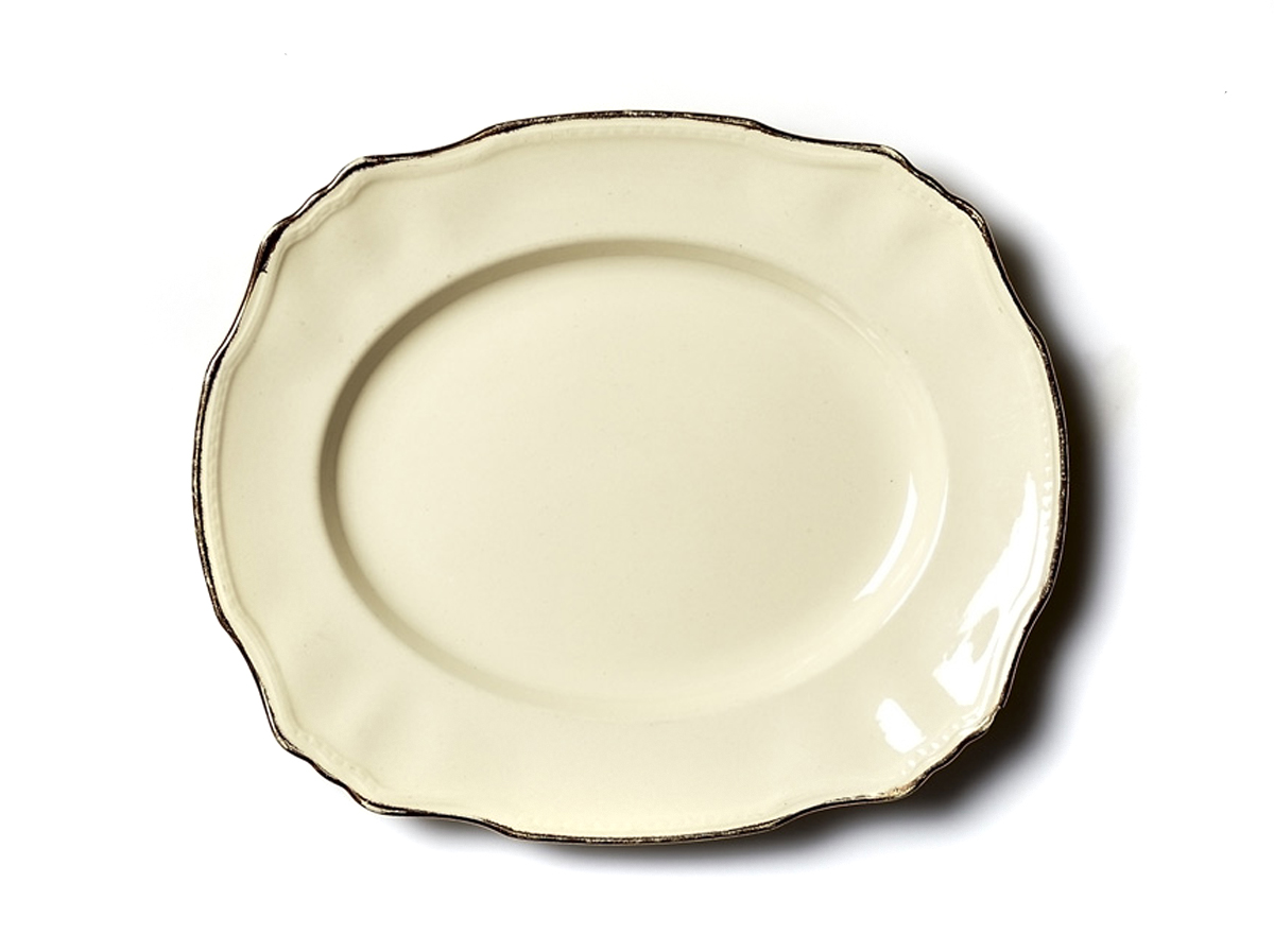 Gold Rimmed Serving Plate Cream Rectangular Scalloped | Perth Party Hire